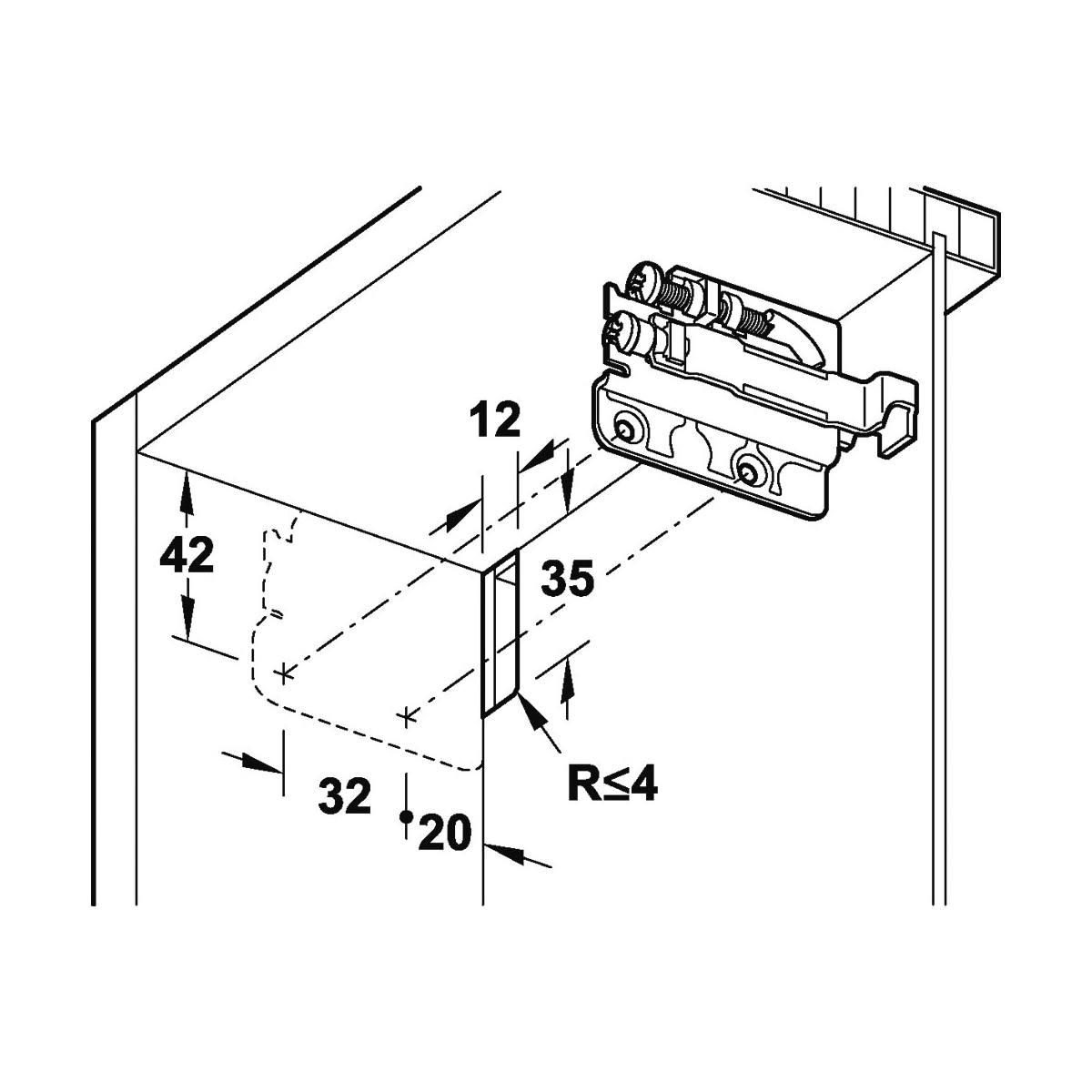 FERRURE DE SUSPENSION DROITE POUR MEUBLE HAUT - 069104 | Référence Batiment